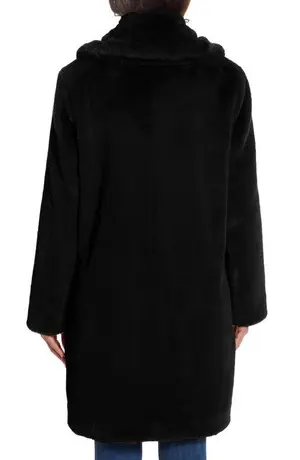 Gallery Faux Fur Coat With Shawl Collar - Black