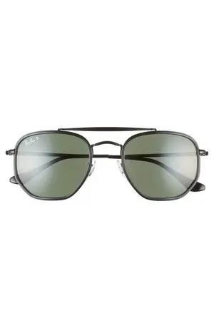 Ray-ban 52mm Polarized Irregular Aviator Sunglasses - Black/green Solid