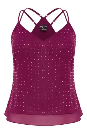 City Chic Studded Strappy Tank - Mulberry