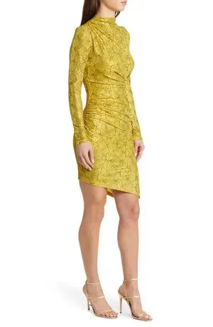 NIKKI LUND Sequin Ruched Asymmetric Long Sleeve Dress