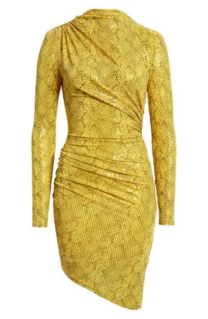 NIKKI LUND Sequin Ruched Asymmetric Long Sleeve Dress