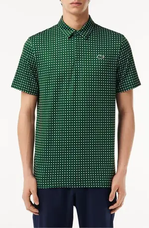 Lacoste Regular Fit Print Stretch Polo Shirt 291 Vert/ Blanc
