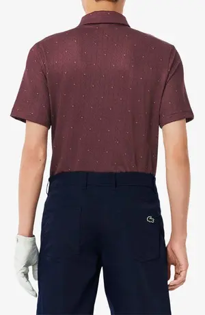 Lacoste Regular Fit Print Stretch Polo Shirt - Expresso/ Navy Blue