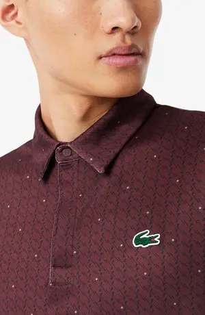 Lacoste Regular Fit Print Stretch Polo Shirt - Expresso/ Navy Blue