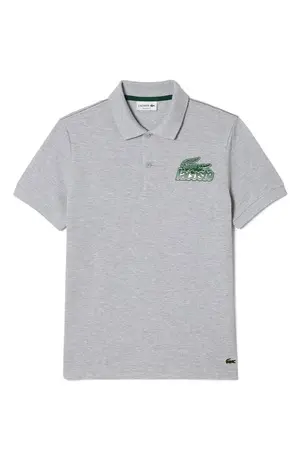 Lacoste Regular Fit Cotton Piqué Graphic Polo Silver Chine