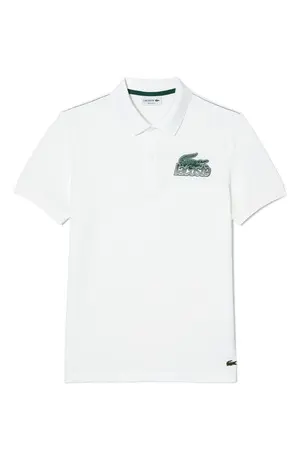 Lacoste Regular Fit Cotton Piqué Graphic Polo White