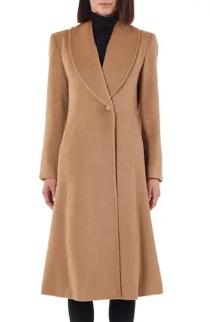 Sofia Cashmere Shawl Collar Hair Princess Coat - Camel