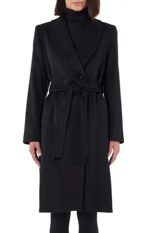 Sofia Cashmere Pickstitch Cashmere Wrap Coat - Black