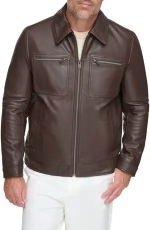 Andrew Marc Clayton Leather Jacket - Chocolate