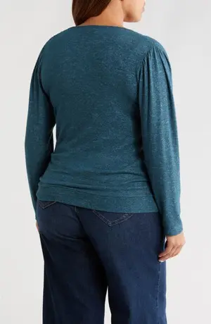 Loveappella Wrap Front Side Tie Knit Top - Teal