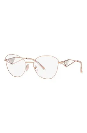 Prada 55mm Round Frame Eyeglasses - Pink Gold