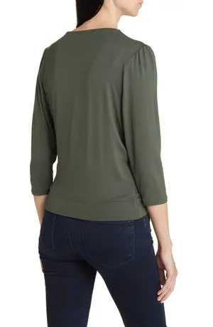 Loveappella Faux-wrap Knit Top - Olive