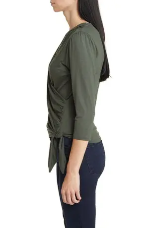 Loveappella Faux-wrap Knit Top - Olive