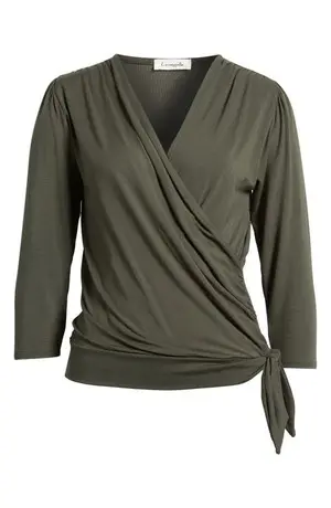 Loveappella Faux-wrap Knit Top - Olive
