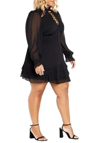 City Chic Madison Tiered Ruffle Long Sleeve Dress