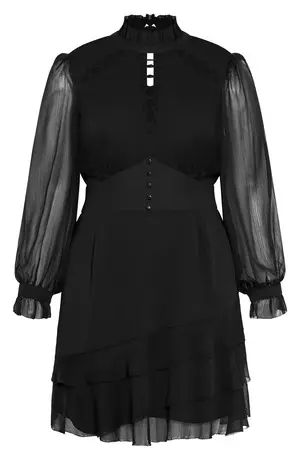 City Chic Madison Tiered Ruffle Long Sleeve Dress