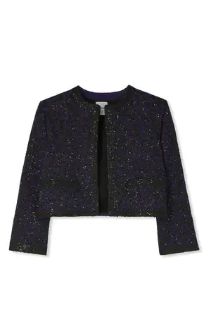 St. John Sequin Leopard Jacquard Crop Jacket