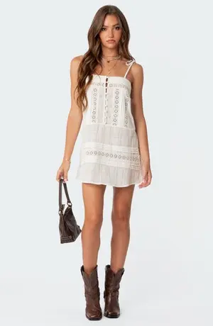 EDIKTED August Eyelet Mini Dress