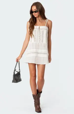 EDIKTED August Eyelet Mini Dress