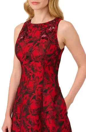 Adrianna Papell Beaded Jacquard Ballgown