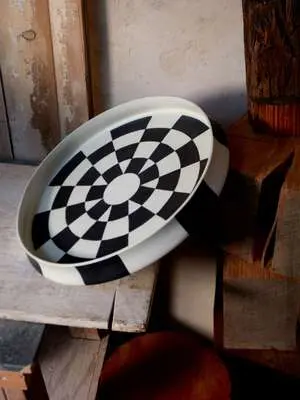 L'Objet Damier Porcelain Round Platter