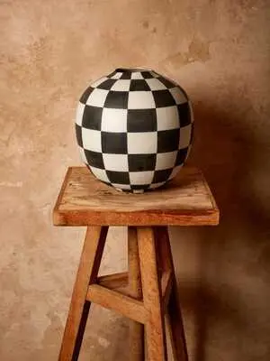 L'Objet Small Damier Checkerboard Vase - Black