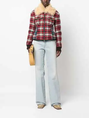 Dsquared2 Plaid Flannel Jacket With Fur Collar