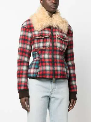 Dsquared2 Plaid Flannel Jacket With Fur Collar