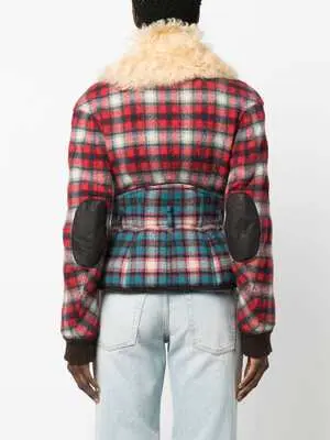 Dsquared2 Plaid Flannel Jacket With Fur Collar