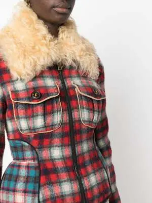 Dsquared2 Plaid Flannel Jacket With Fur Collar