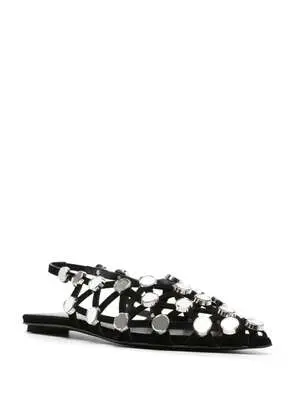Attico Grid Rhinestone Ballerina Shoes - Black