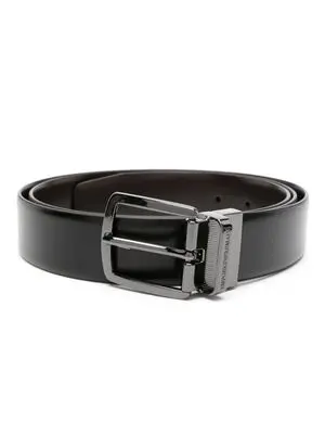 Emporio Armani Smooth Grain Leather Belt - Black