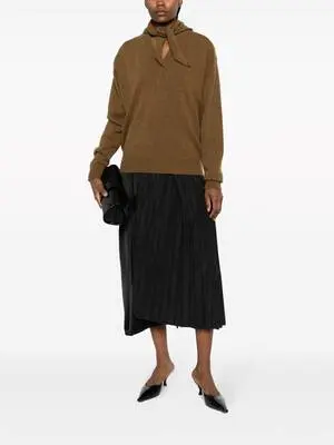 Plan C Attached-scarf Ribbed-knit Jumper - Brown