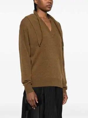 Plan C Attached-scarf Ribbed-knit Jumper - Brown