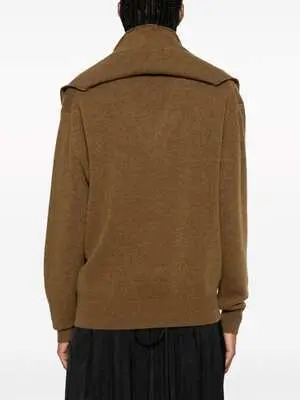 Plan C Attached-scarf Ribbed-knit Jumper - Brown