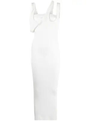 Attico Asymmetric-neckline Ribbed Dress - White