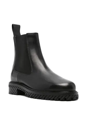 Off-White Round-toe Leather Ankle Boots