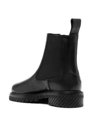 Off-White Round-toe Leather Ankle Boots
