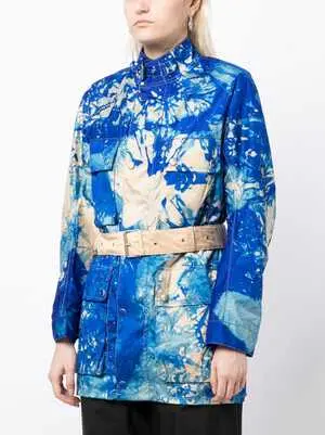 STAIN SHADE Tie-dye Belted Jacket - Blue