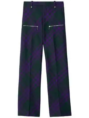 Burberry Check-pattern Wool Trousers - Purple