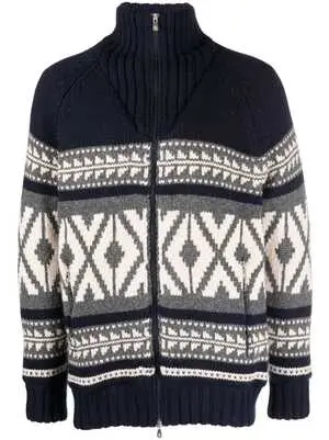 Brunello Cucinelli Argyle-check Zipped Cardigan - Blue