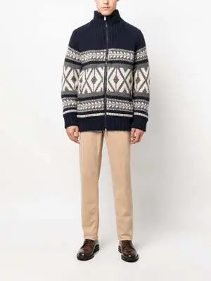 Brunello Cucinelli Argyle-check Zipped Cardigan - Blue