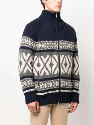 Brunello Cucinelli Argyle-check Zipped Cardigan - Blue