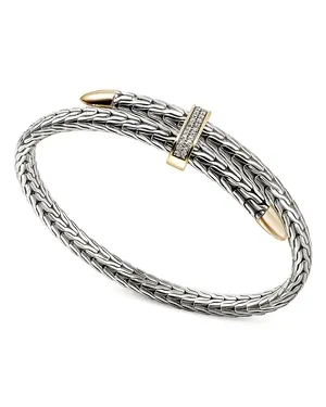John Hardy 14k Yellow Gold & Sterling Silver Diamond Spear Flex Cuff - Silver/gold
