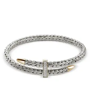 John Hardy 14k Yellow Gold & Sterling Silver Diamond Spear Flex Cuff - Silver/gold