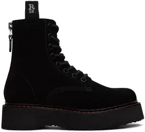 R13 R13 Black Single Stack Boots - Black Suede
