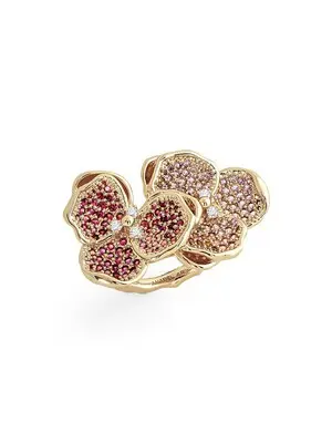 ANABEL ARAM Double Orchid 18k Gold-plated & Cubic Zirconia Ring - Fuchsia