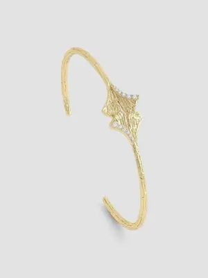 ANABEL ARAM Ginkgo Leaves 18k--plated & Cubic Zirconia Bracelet Cuff - Gold