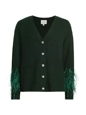 Cinq À Sept Briana Feather-trim Knit Cardigan Dark Emerald