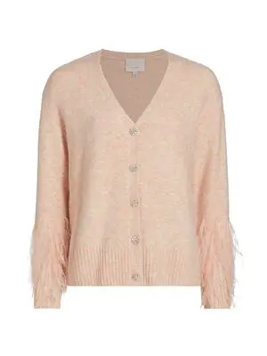 Cinq À Sept Briana Feather-trim Knit Cardigan Faded Apricot